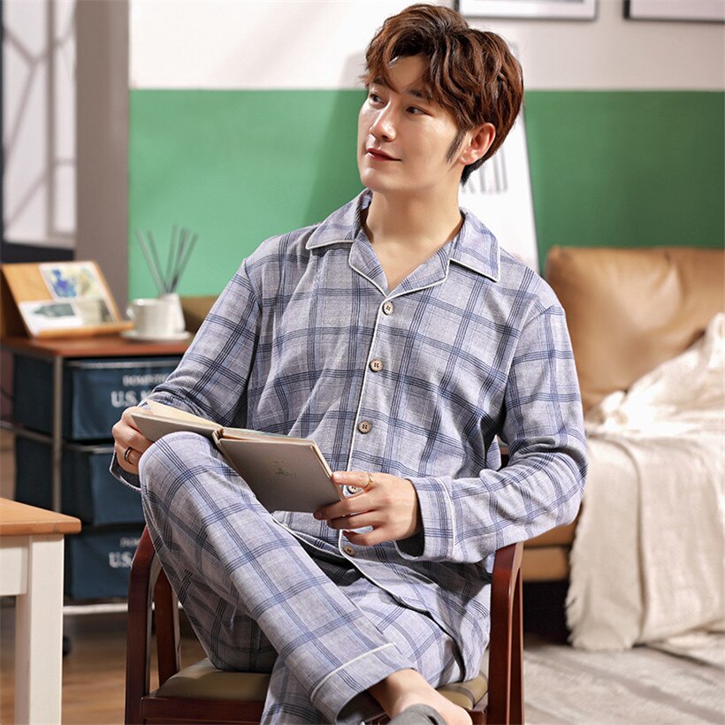 Pyjama Slapen Suits Mannen Mode raster Man katoen ... – Vicedeal