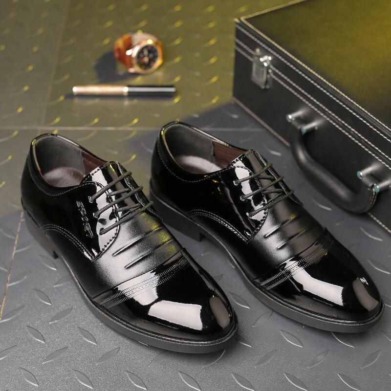 Patent Leather Pointed Toe Lace-up Men Dress Shoes... – Vicedeal