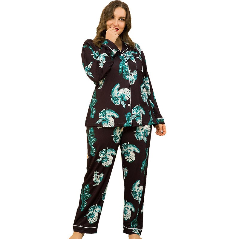 autumn winter plus size pajamas for women black fl... – Grandado