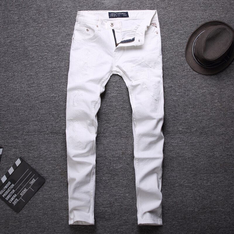 Streetwear Men Jeans Slim Fit White Color Slim Fit... – Grandado