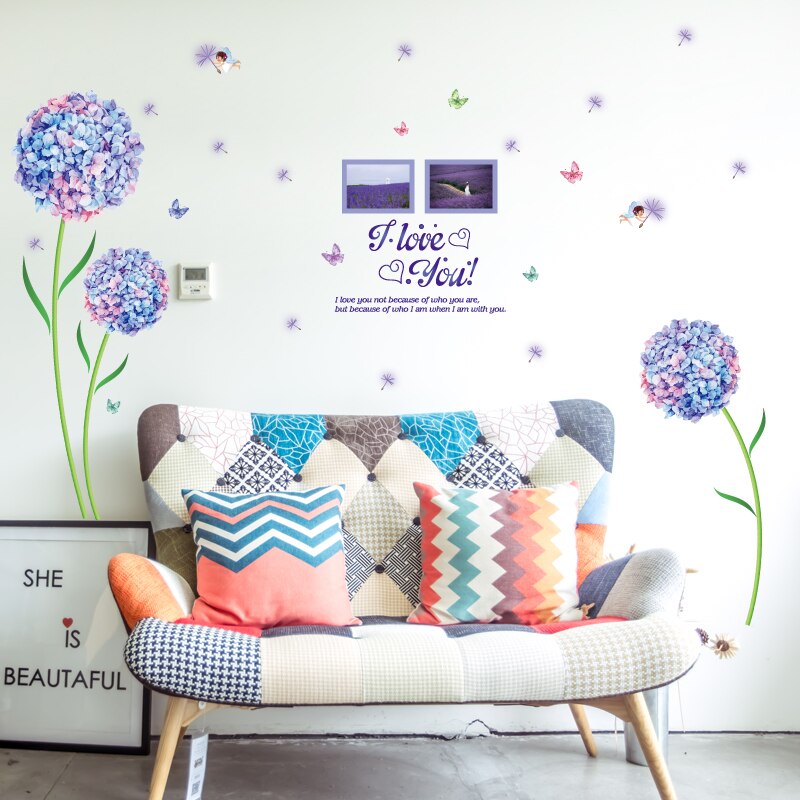 DIY Purple Hydrangea Flower Photo Wall Sticker TV ... – Grandado