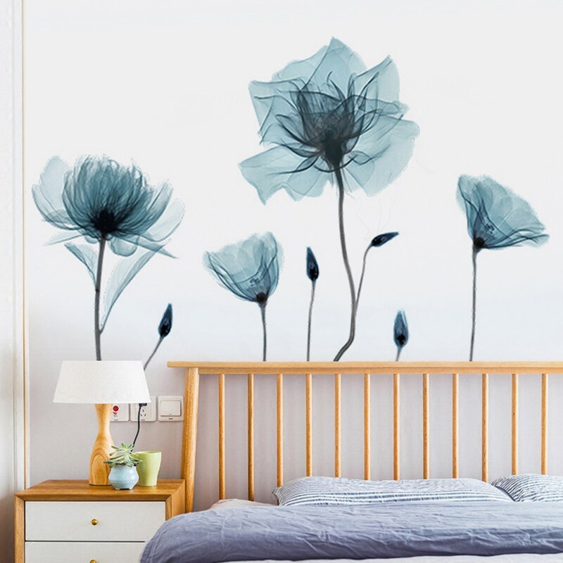 Romantic Blue Flower Wall Stickers Self-adhesive L... – Grandado