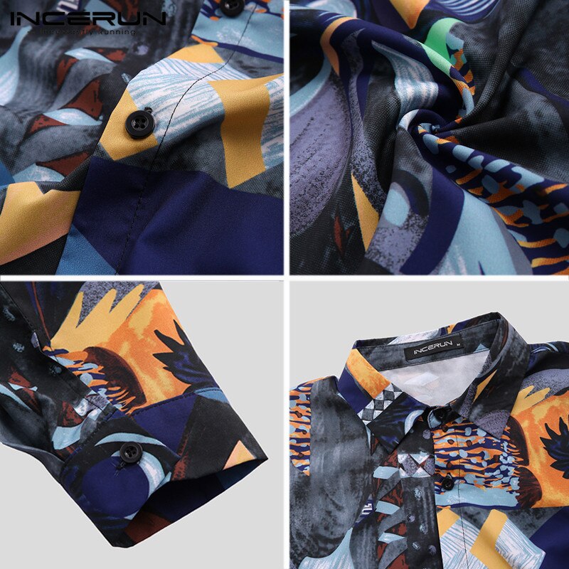 INCERUN Printing Long Sleeve Shirt Men Korean Styl... – Vicedeal