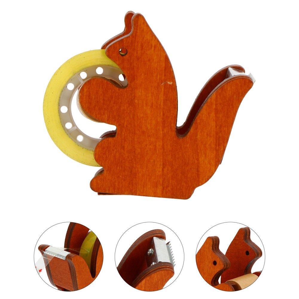 1 Set Desktop Wood Tape Dispenser Squirrel Tape Cu... – Grandado