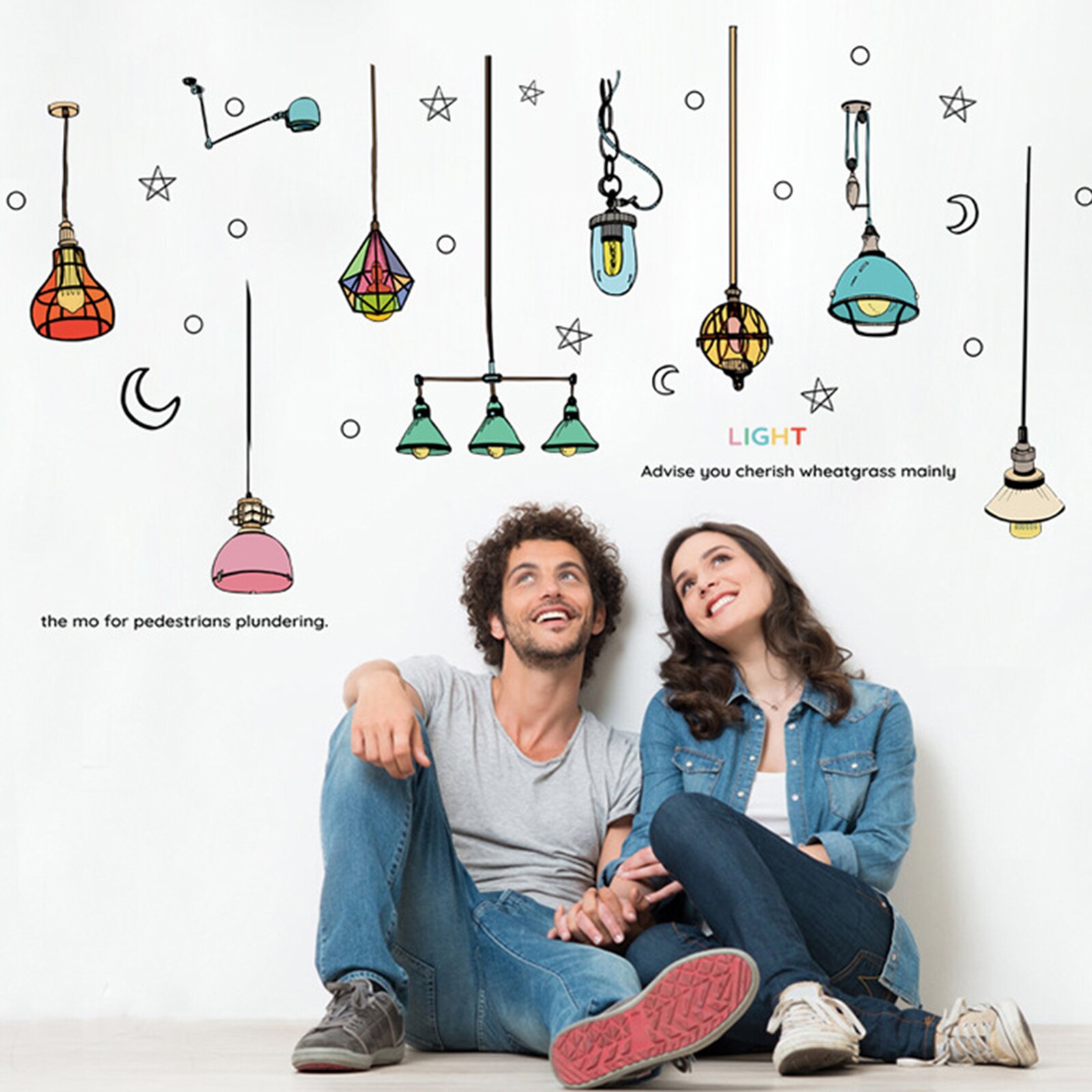 Wall Decals Colorful Ceiling Lights Printed Wall S... – Grandado