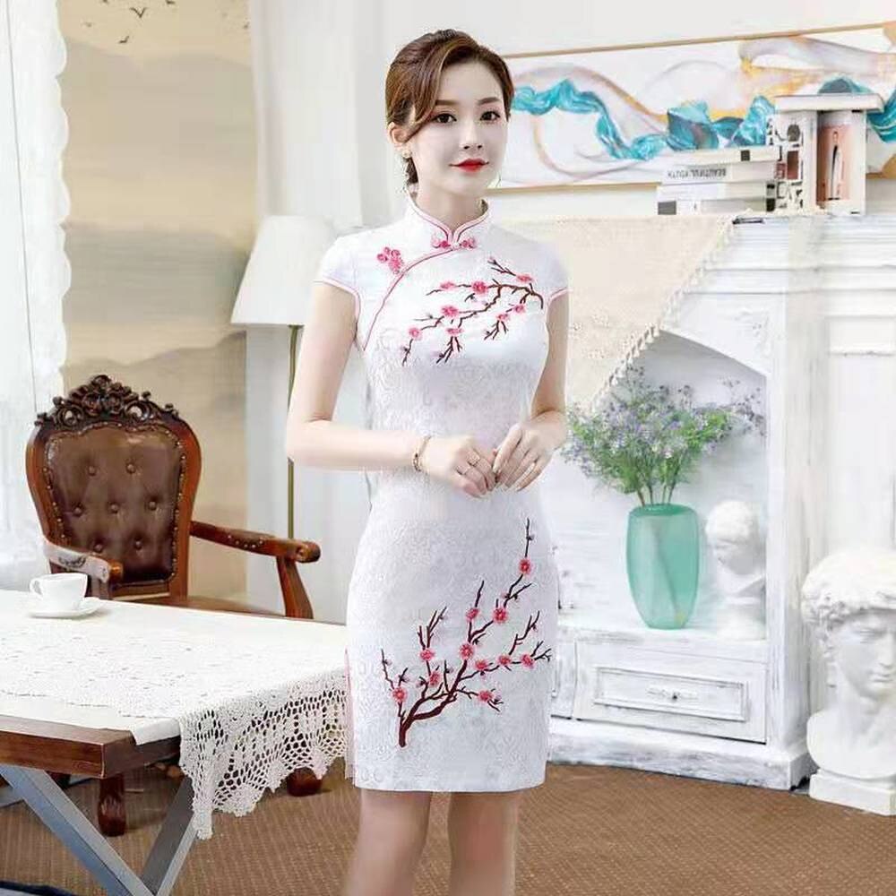 Robe Chinoise Femme Red White Chi Pao Daily Short ... – Grandado