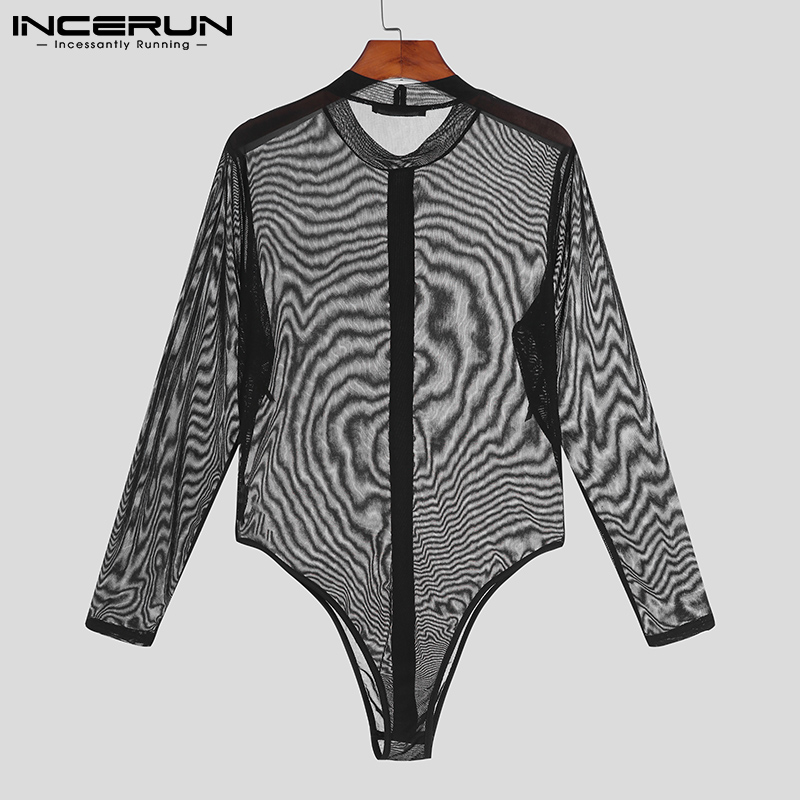 Casual Men See-through Jumpsuit INCERUN Male Solid... – Grandado