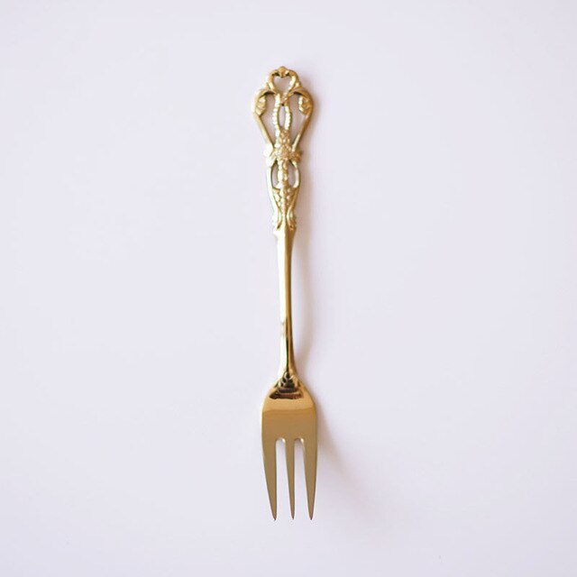 Retro Style Coffee Spoon Fruit Fork Golden Silver ... – Grandado