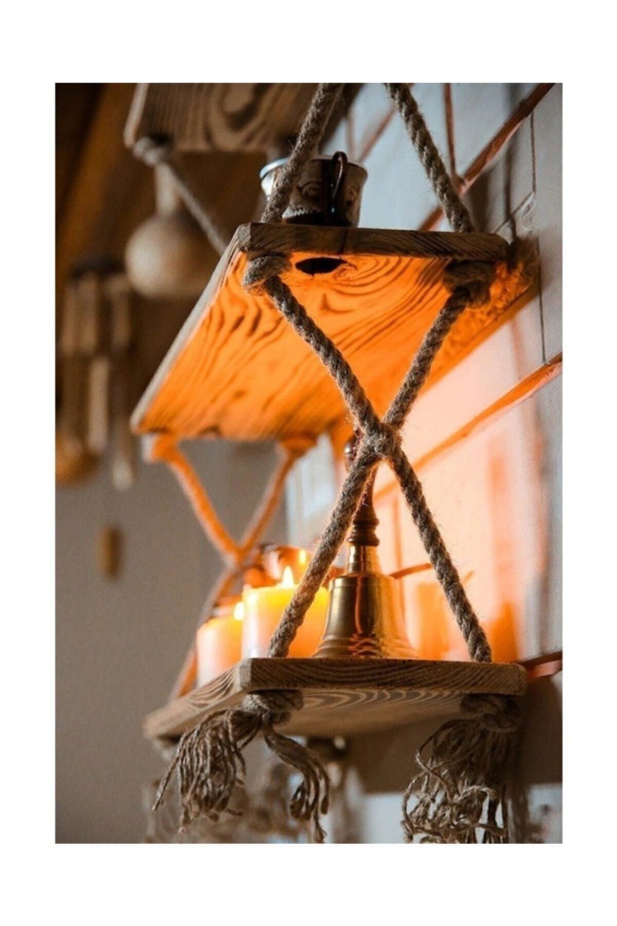 Retro Wood Eyes Rope Wall Rack Bookshelf flower be... – Grandado