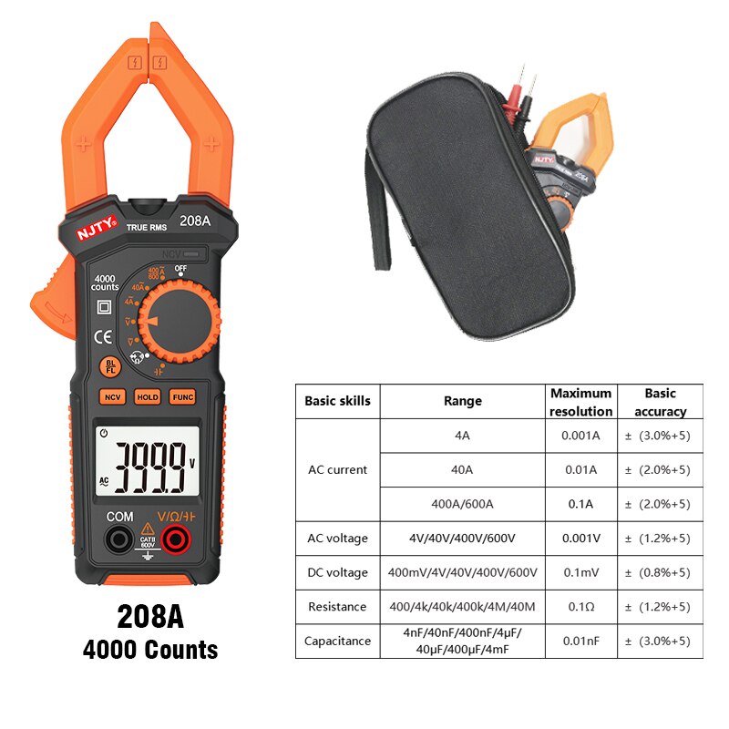 Digital Clamp Meter DC/AC Current 4000 Counts Mult... – Grandado