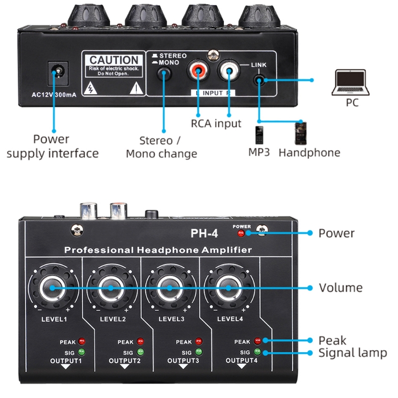 Ultra-Compact Rca Ingang 4 Kanalen Mini Hoofdtelef... – Grandado