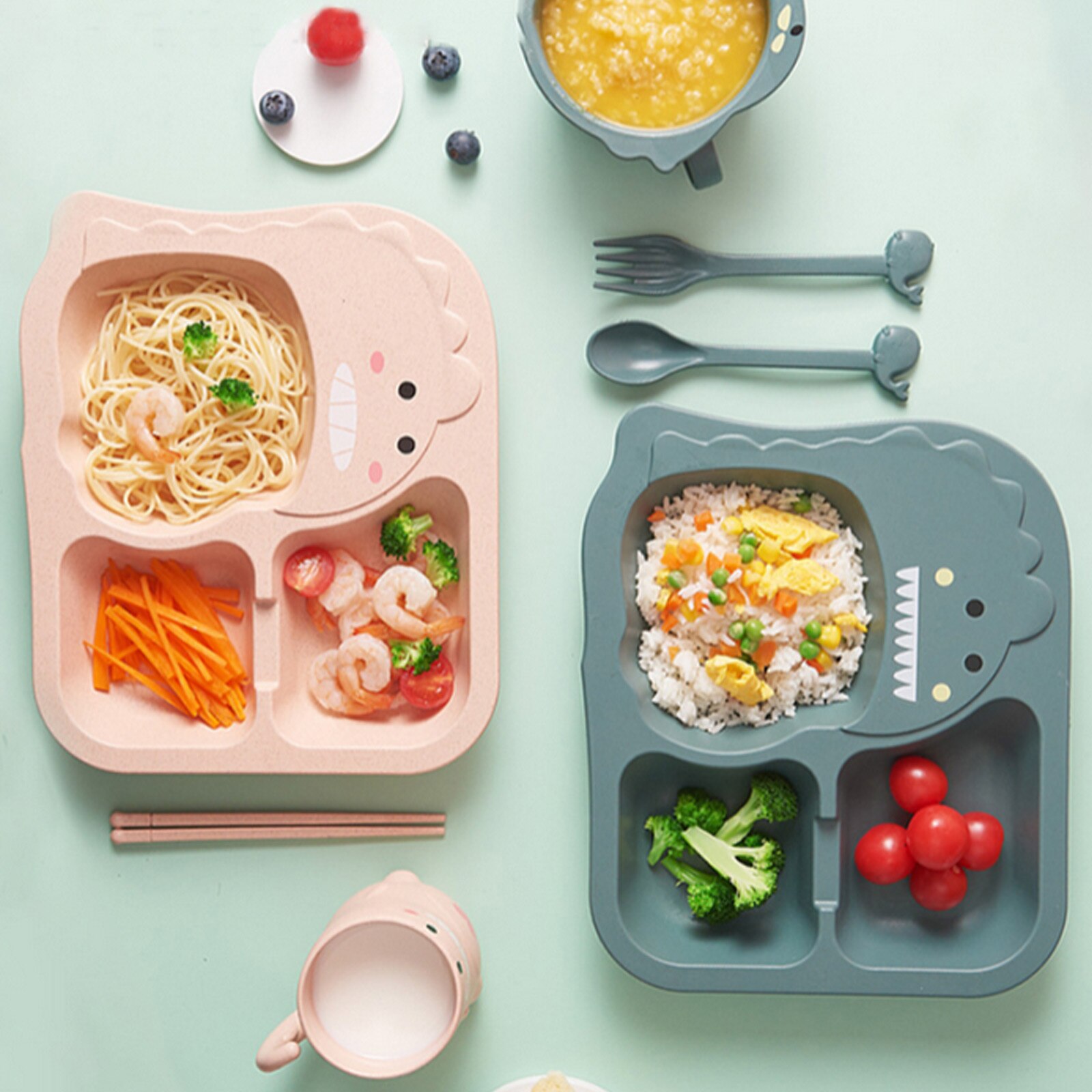 Baby Tableware 4pcs Set Dinosaur Plate Spoon Fork ... – Grandado
