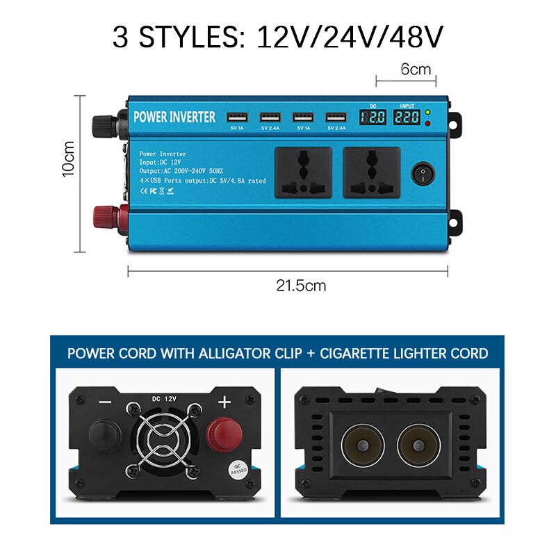 Car Inverter DC 12/24/48V To AC 220V 2000W Inverte... – Grandado