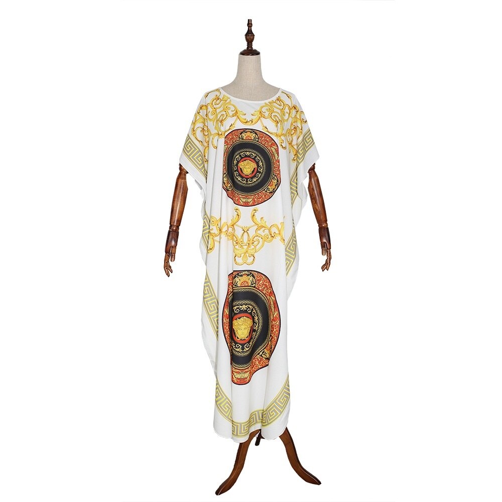 African Print Abaya Silk Satin Dress Bat Sleeve Wo... – Grandado