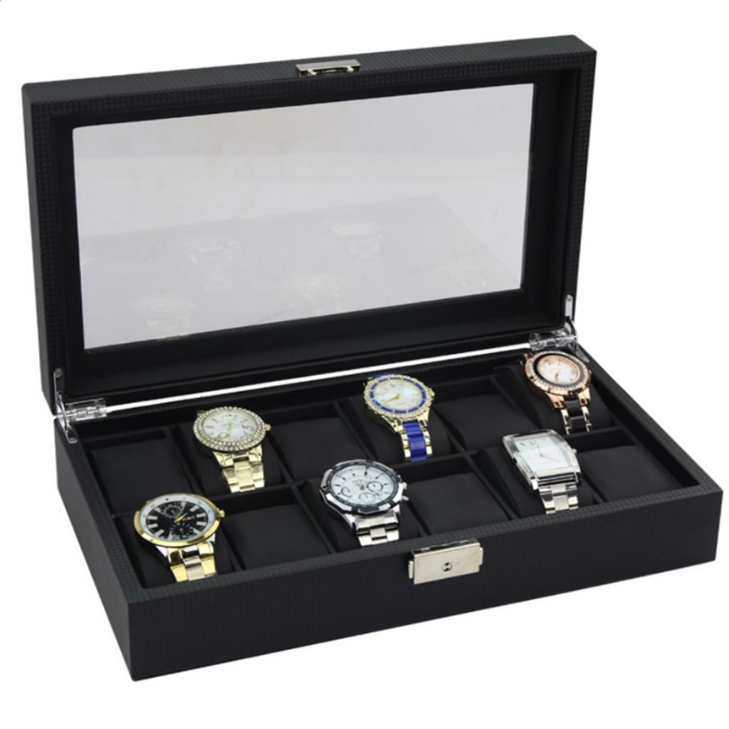12 Slot Luxury Watch Case Display Organizer, Carbo... – Grandado