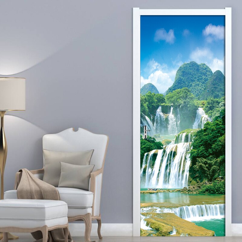 Classic Waterfall Landscape Door Stickers 3D Wallp... – Vicedeal