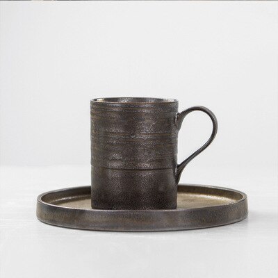 Simple Coffee Cup & Saucer Set Metal Glaze Mug... – Grandado