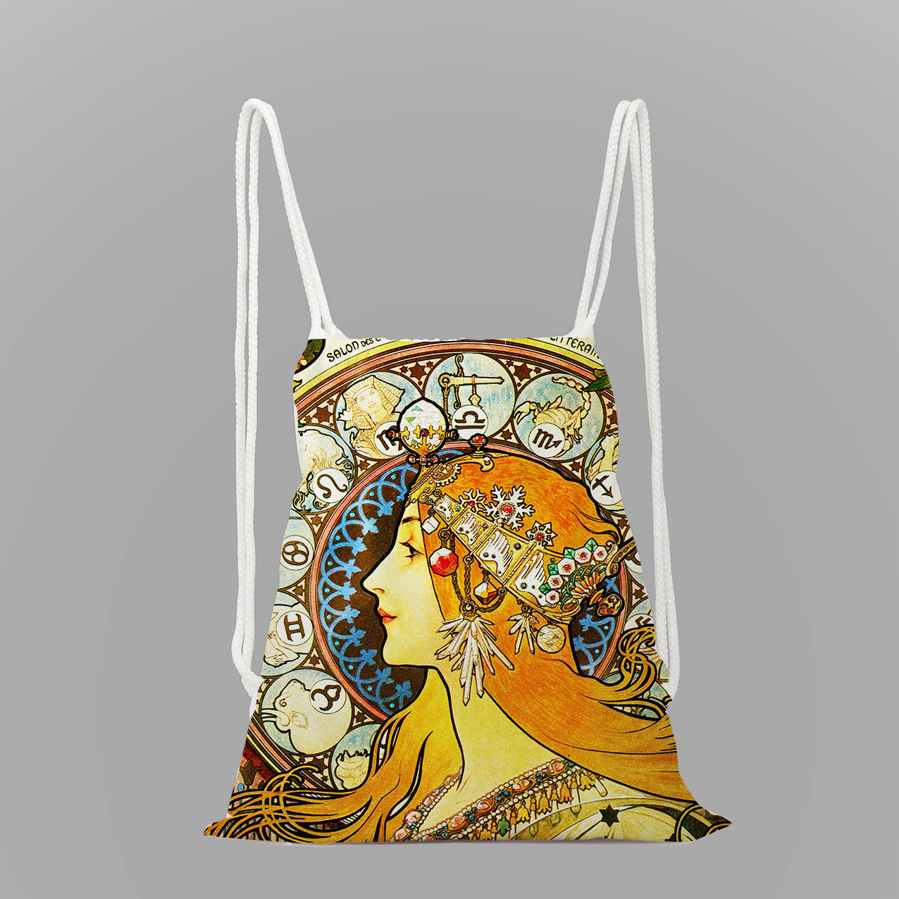Mucha oil painting print school backpack girl draw... – Grandado