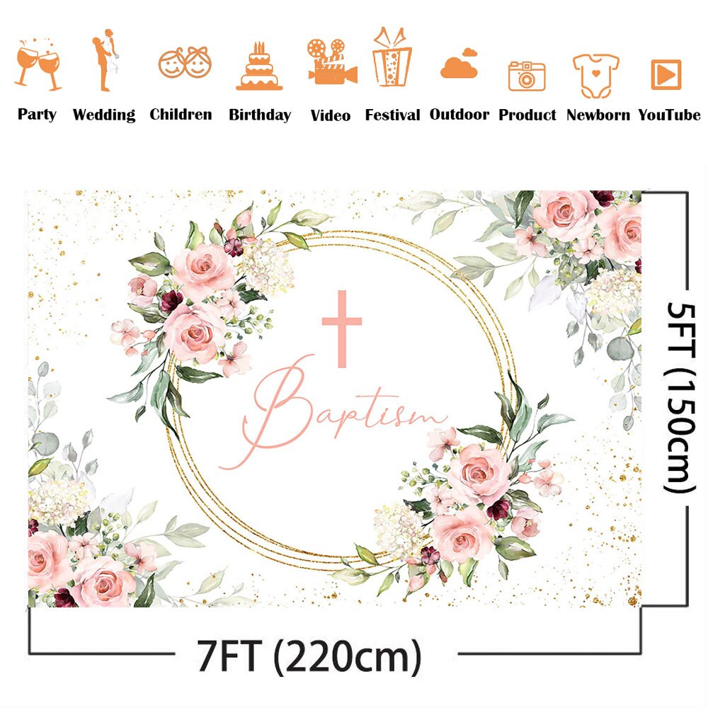 Baptism Baby Shower Backdrop for Girls God Bless P... – Grandado