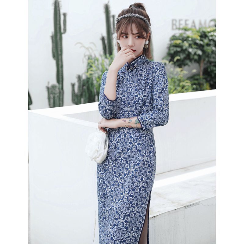 Vintage Blue White Handmade Buttons Dress Chinese ... – Grandado