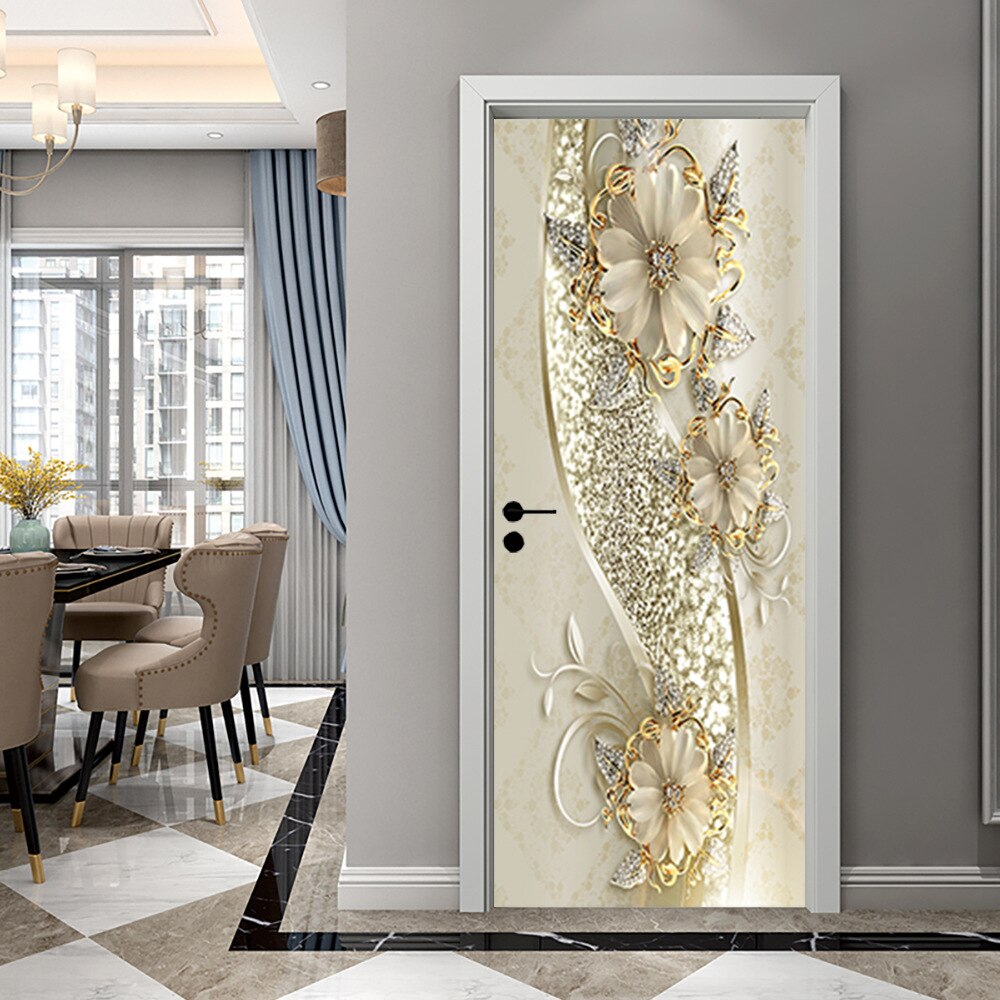 Pvc Behang 3D Gouden Bloem Deur Stickers Voor Keuk... – Vicedeal