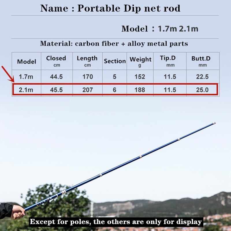 1.7 2.1m M8 Carbon fiber Telescopic Hand dip net p... – Vicedeal