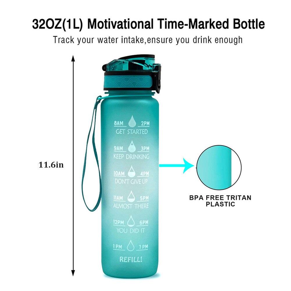 Motivational Water Bottle With Time Marker Leakpro... – Vicedeal