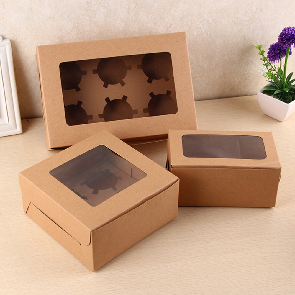 4 Cavities Kraft Paper Cupcake Box Dessert Contain... – Grandado