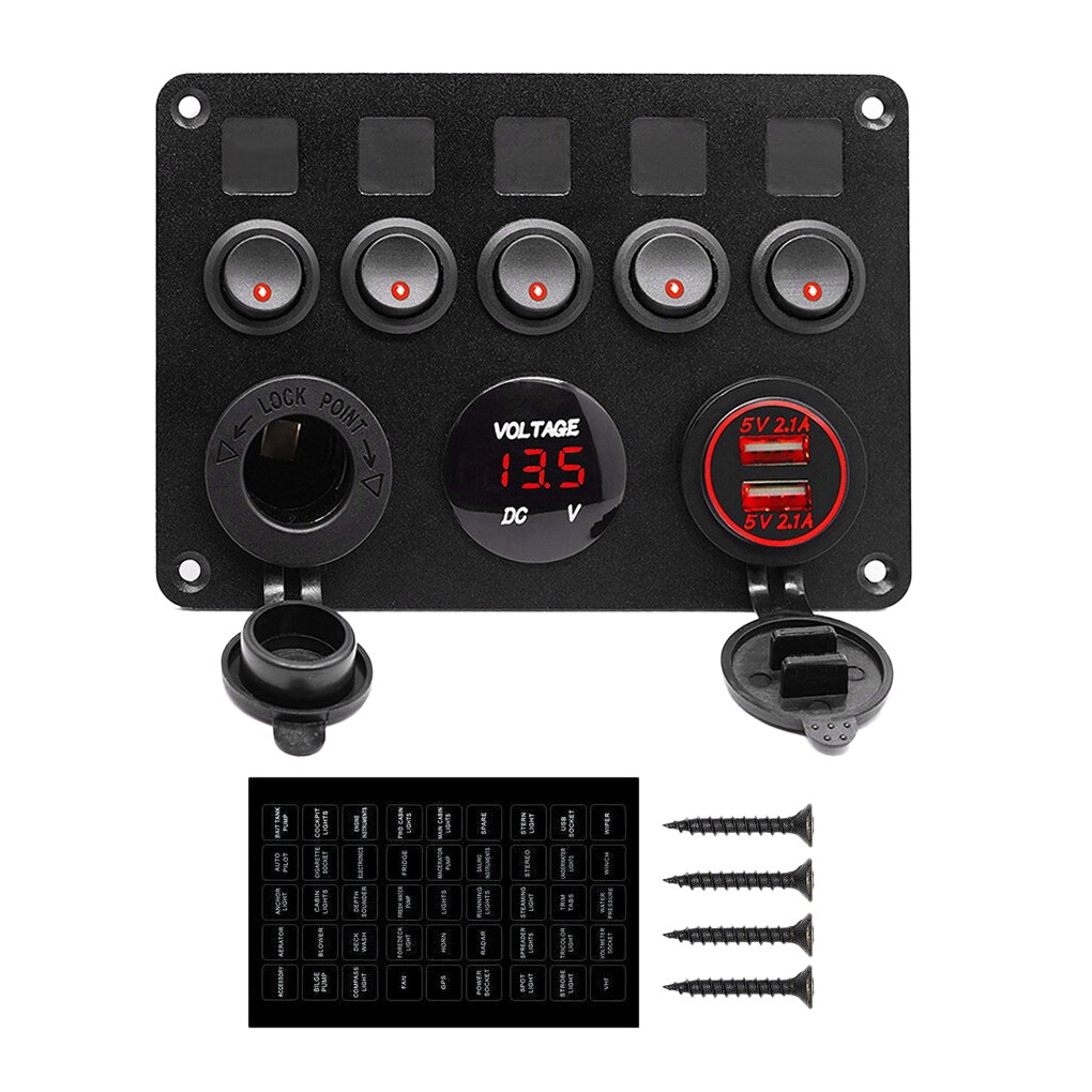 Switch Panel Boat 5 Gang Rocker Switch Dual USB Po... – Grandado