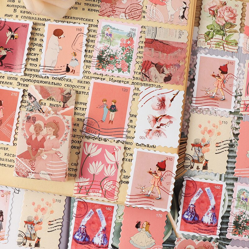 46Pcs/Box Vintage Flower Animal Stamps Paper Stick... – Grandado
