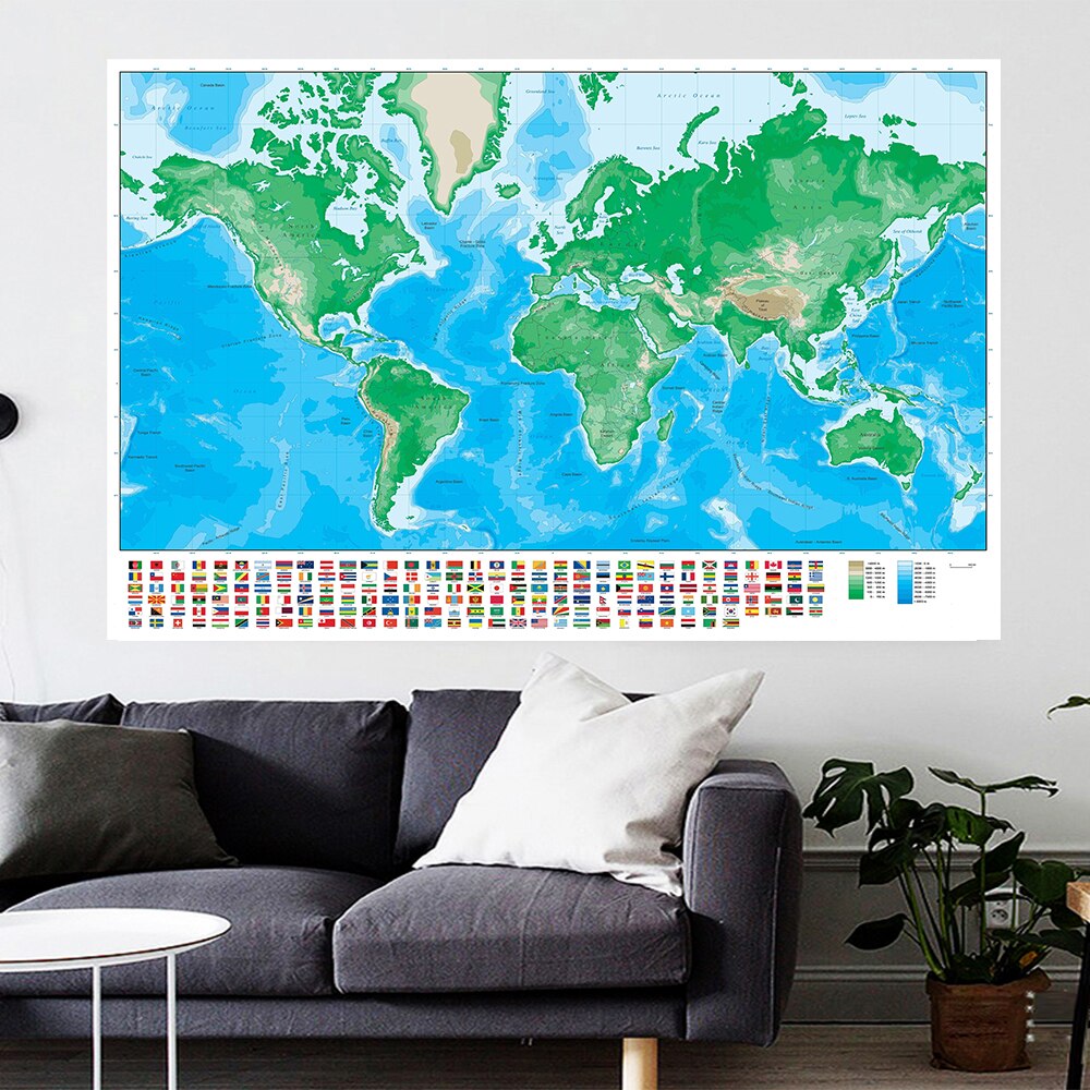 150*100 The World Map with National Flags Mercator... – Grandado