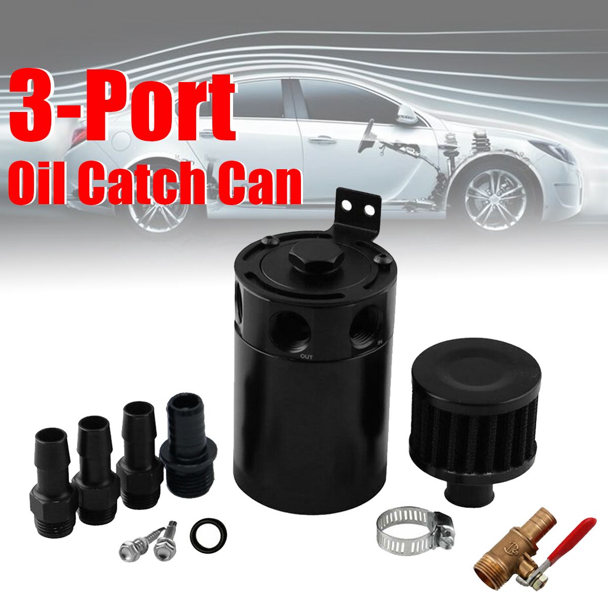 Universal Aluminum Alloy Baffled 3 Ports Oil Catch... – Vicedeal