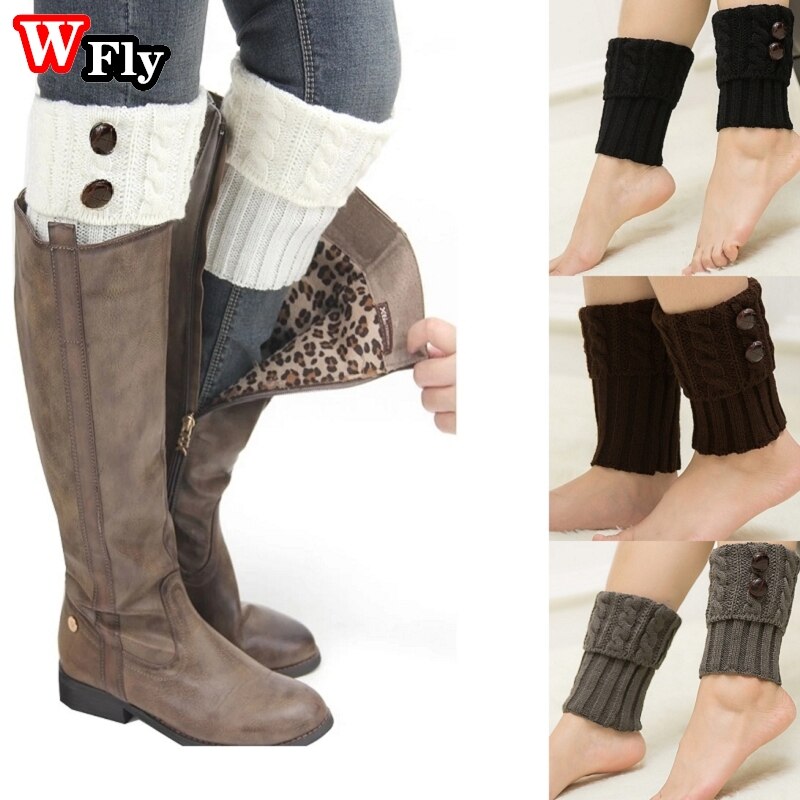 Double Button Cable Knitted Boot Cuff Short Leg Wa... – Grandado