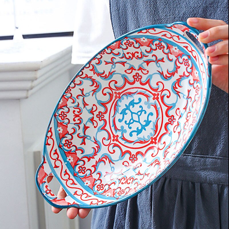 Binaural Bohemian Style Ceramic Plate Household Di... – Vicedeal