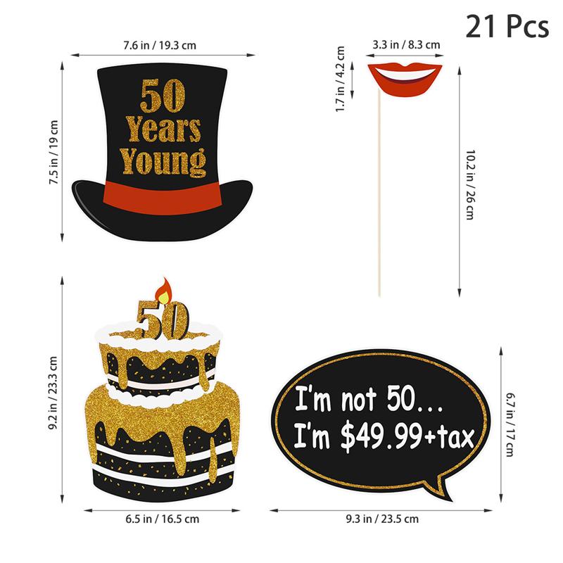 21PCS 50th Birthday Party Photo Props Set Black Go... – Grandado