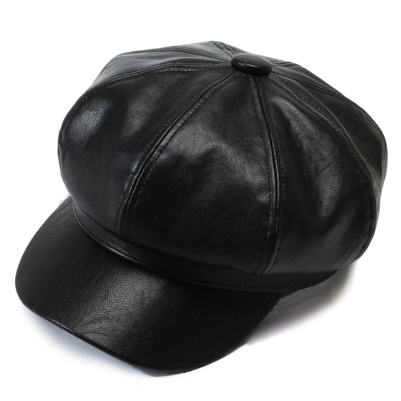 Faux Leather Octagonal Hats Women Vintage Beret Ha... – Grandado