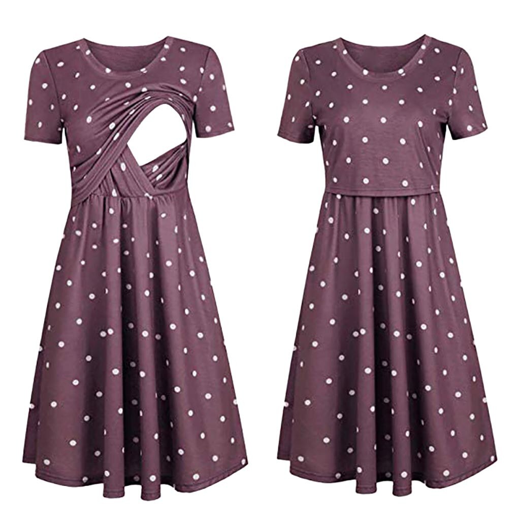 Nursing pregnant dress Polka Dots Nursing Solid Br... – Grandado