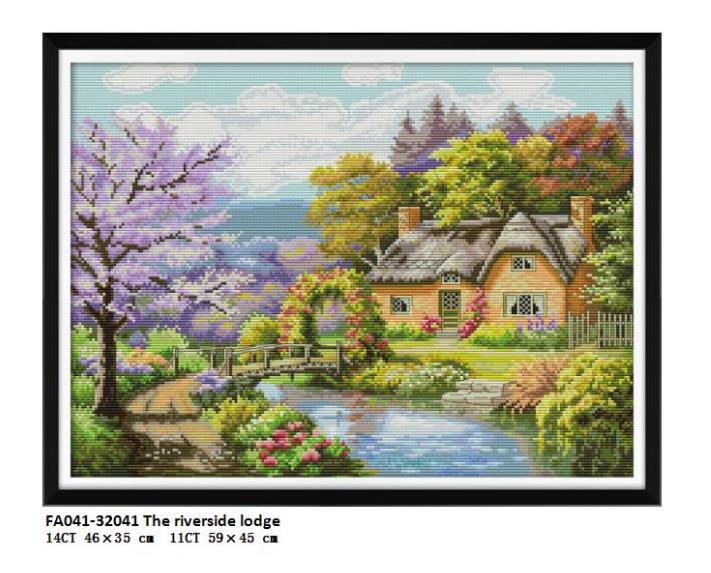 Riverside Cottage Scenery Paintings Cross Stitch K... – Grandado