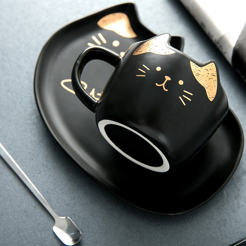 Cartoons cat coffee cup saucer spoon set ceramic t... – Grandado