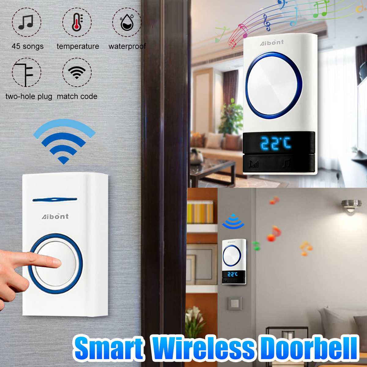 Waterproof Wireless Doorbell Smart LED Temperature... – Vicedeal
