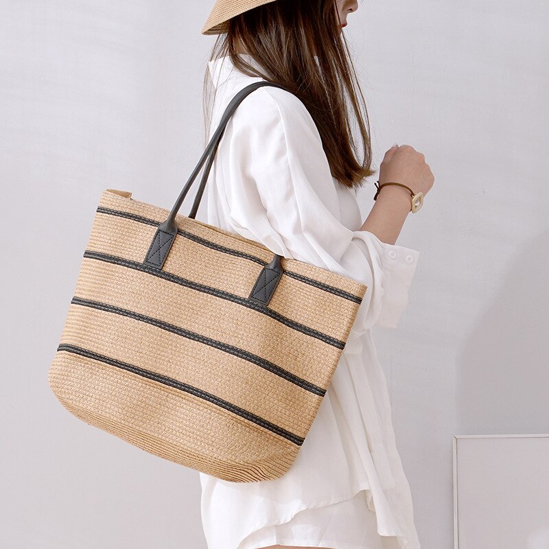 Summer Stripe Straw Woven Bag Large Capacity Women... – Grandado
