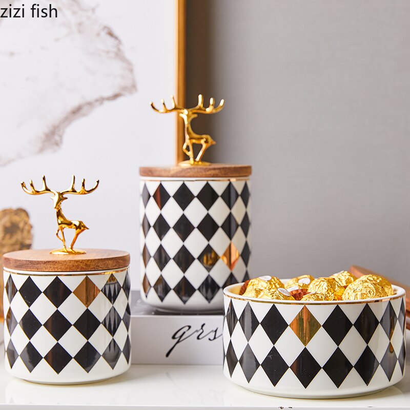 Ceramic Storage Jars Black and White Grid Porcelai... – Grandado