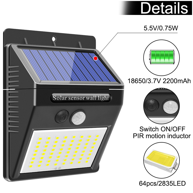 Solar Lights Outdoor 64 LEDs PIR Motion Sensor Act... – Vicedeal