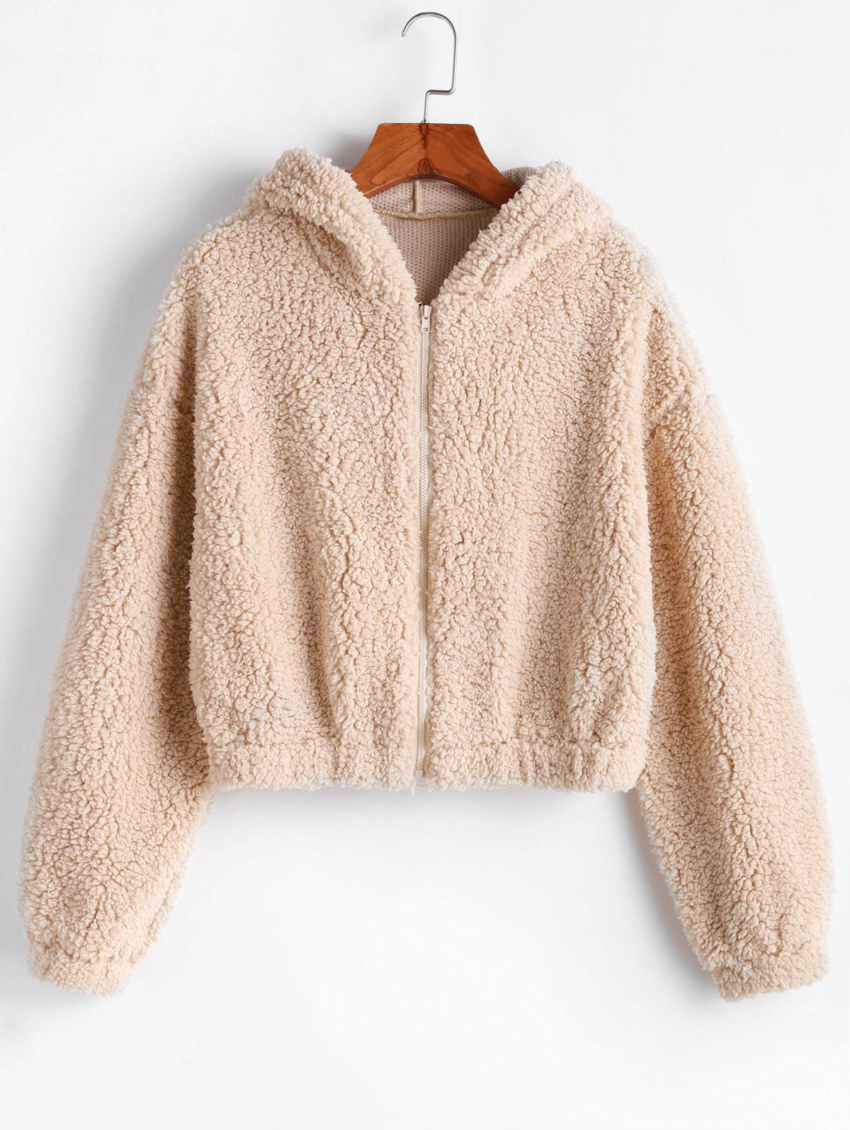 ZAFUL Hooded Zip Up Fluffy Teddy Jacket Women Faux... – Vicedeal