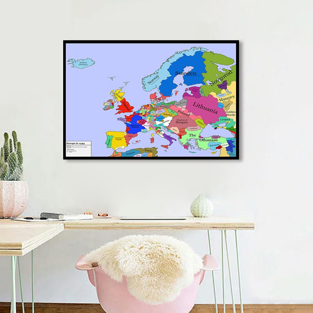 84*59 cm The 1444 Year Europe Retro Map Vintage Ca... – Grandado
