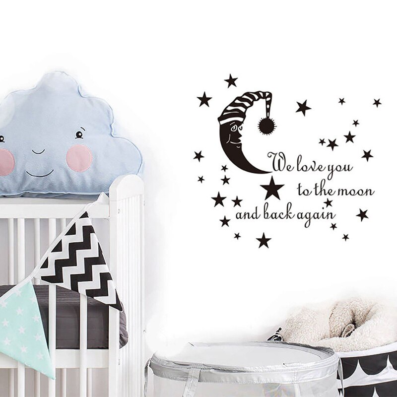 Cartoon Sleeping moon Star wall sticker for childr... – Grandado