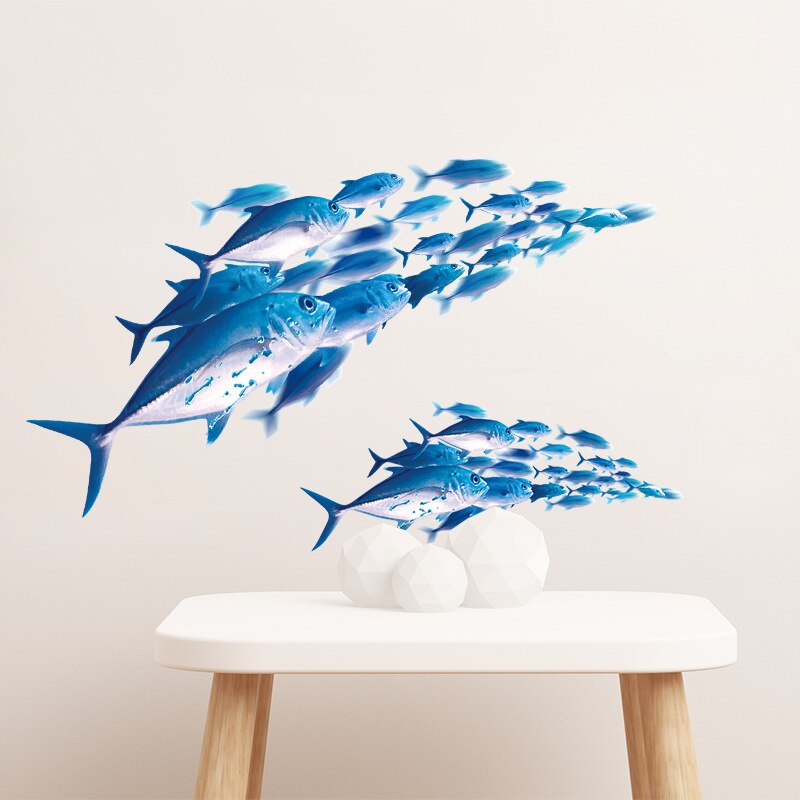 3d Blue Fish School Wall Sticker Personality for L... – Grandado