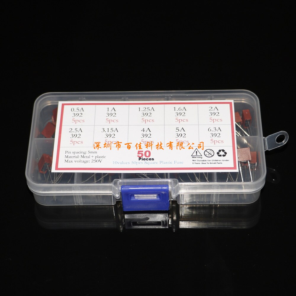 50Pcs 392 square fuse (0.5A-6.3A) × 5pcs household... – Grandado