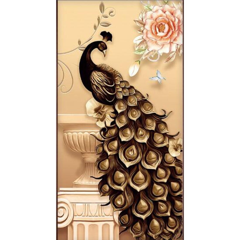 5D DIY Diamant borduurwerk Zwarte Goud Pauw Volled... – Grandado