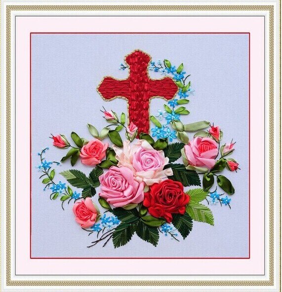 3D flower Cross Silk Ribbon embroidery kit flowers... – Grandado